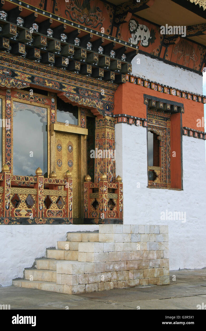 The facade of the Druk Wangyal Lhakhang between Thimphu and Gangtey ...