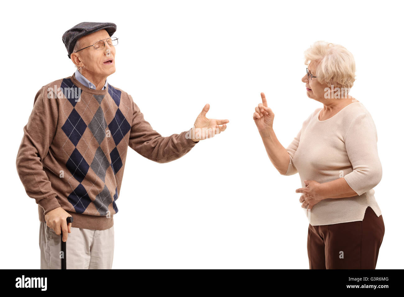 Studio shot of an elderly couple arguing with each other isolated on ...