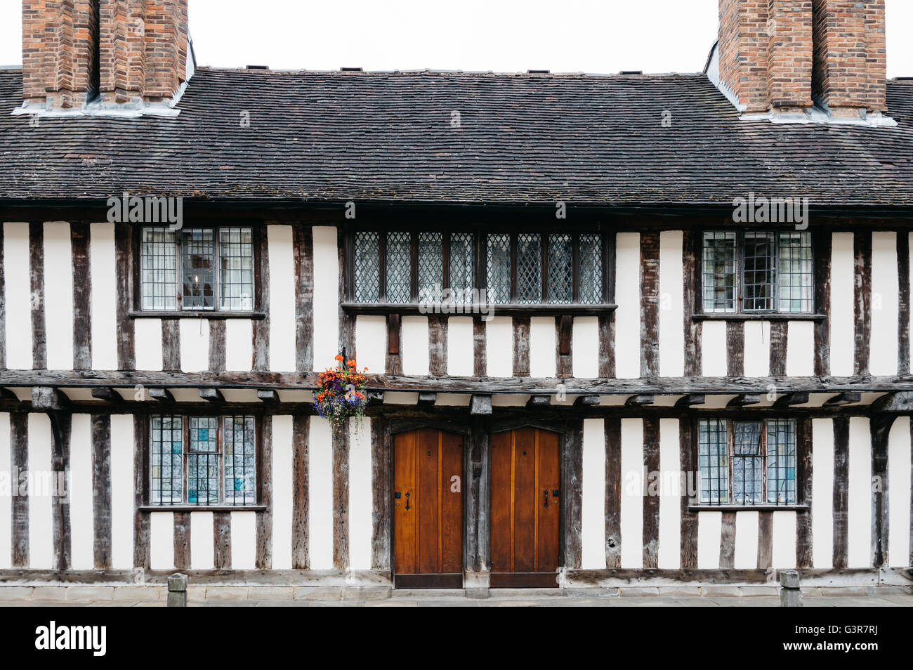 Stratford Upon Avon, UK - August 12, 2015: Front view of typical Tudor ...