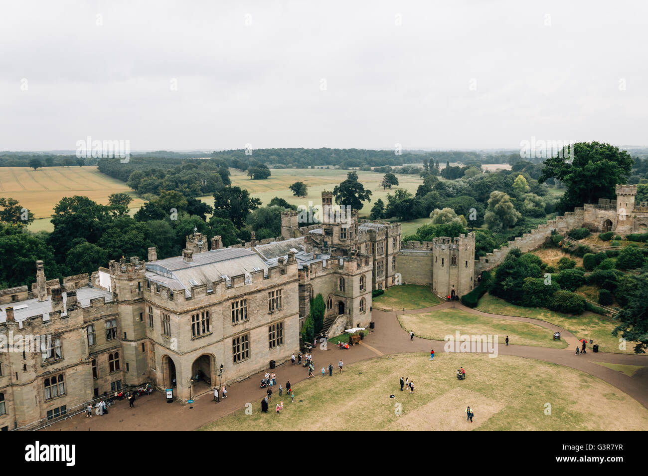 High angle view of Warwick Castle. It is a medieval castle built in ...