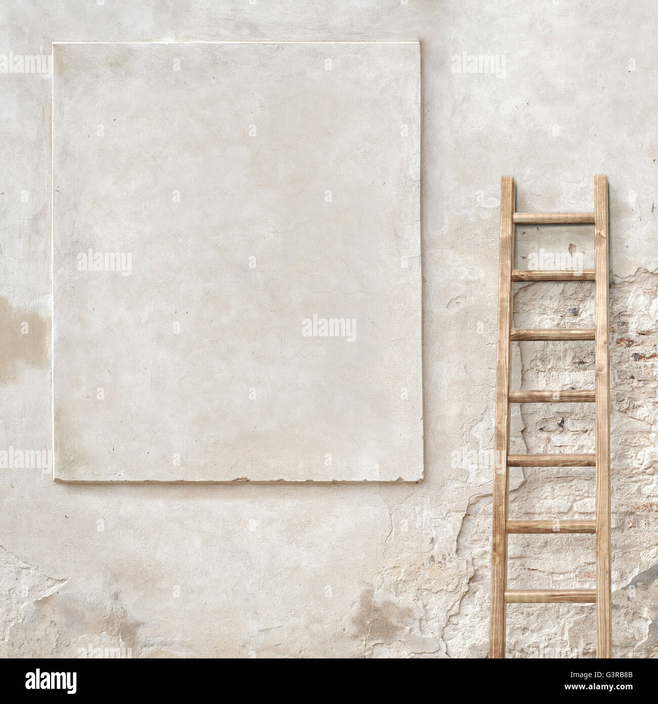 weathered stucco wall with wooden ladder Stock Photo - Alamy