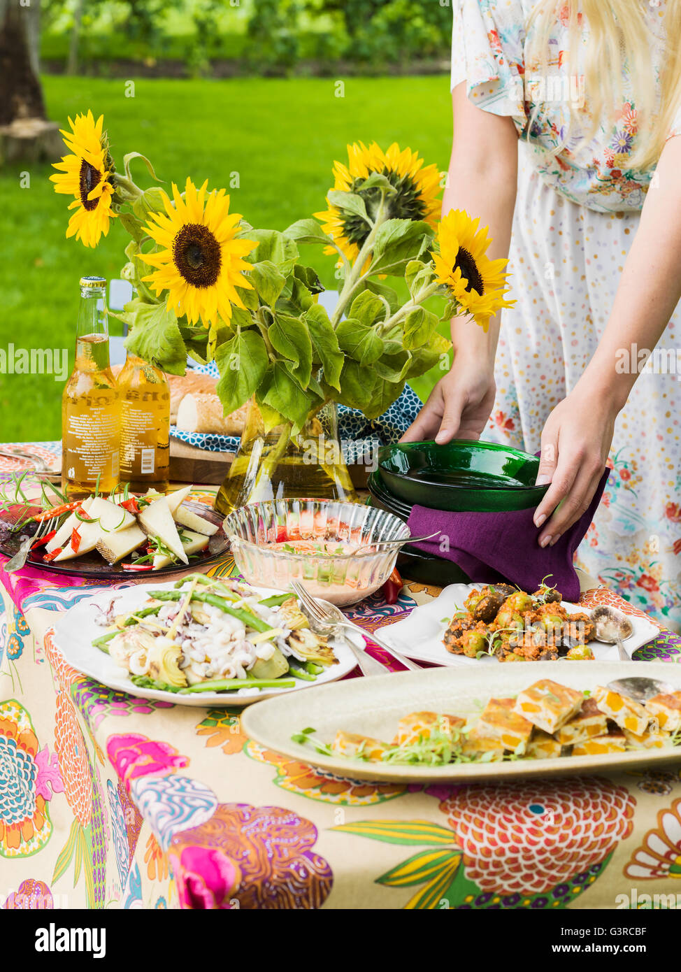 Woman standing behind picnic table hi-res stock photography and images ...