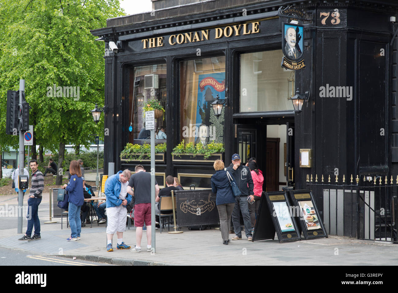 The Conan Doyle Bar and Pub Sign, Edinburgh, Scotland, UK Stock Photo ...