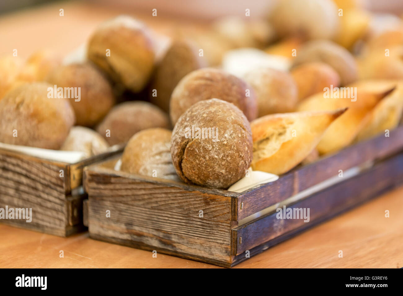 A Selection Of Rustic Bread Rolls From Buffet Stock Photo - Alamy