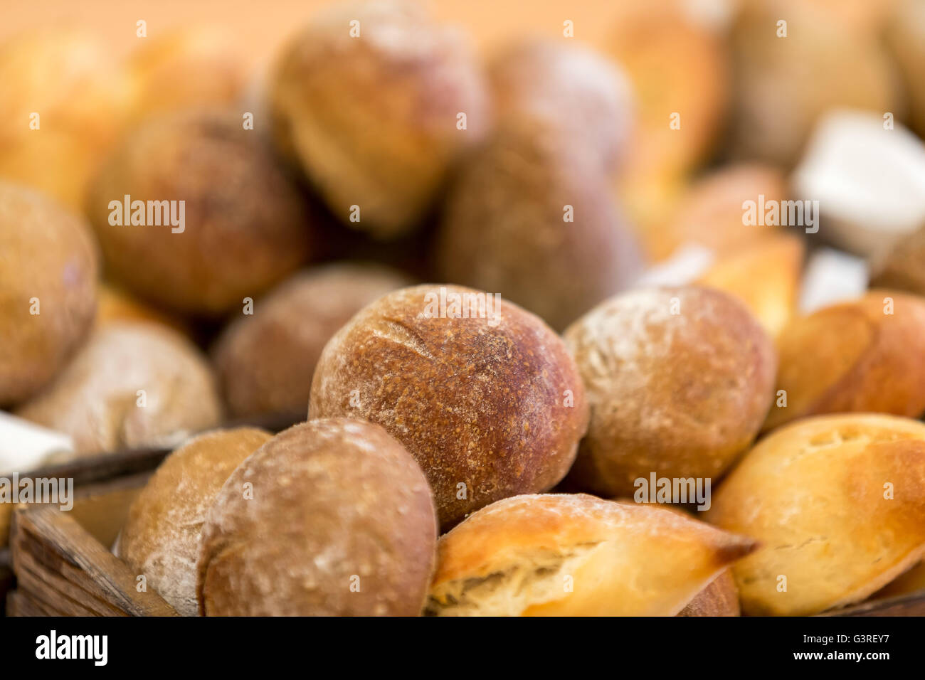 A Selection Of Rustic Bread Rolls From Buffet Stock Photo - Alamy