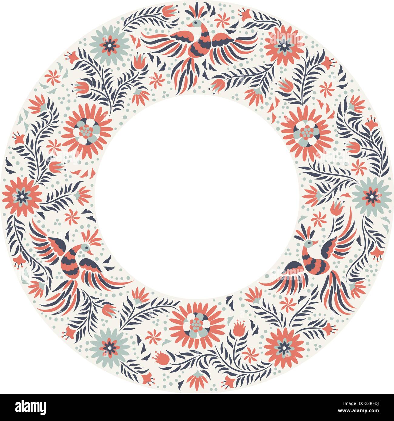 vector Mexican embroidery round frame pattern Stock Vector Image & Art ...