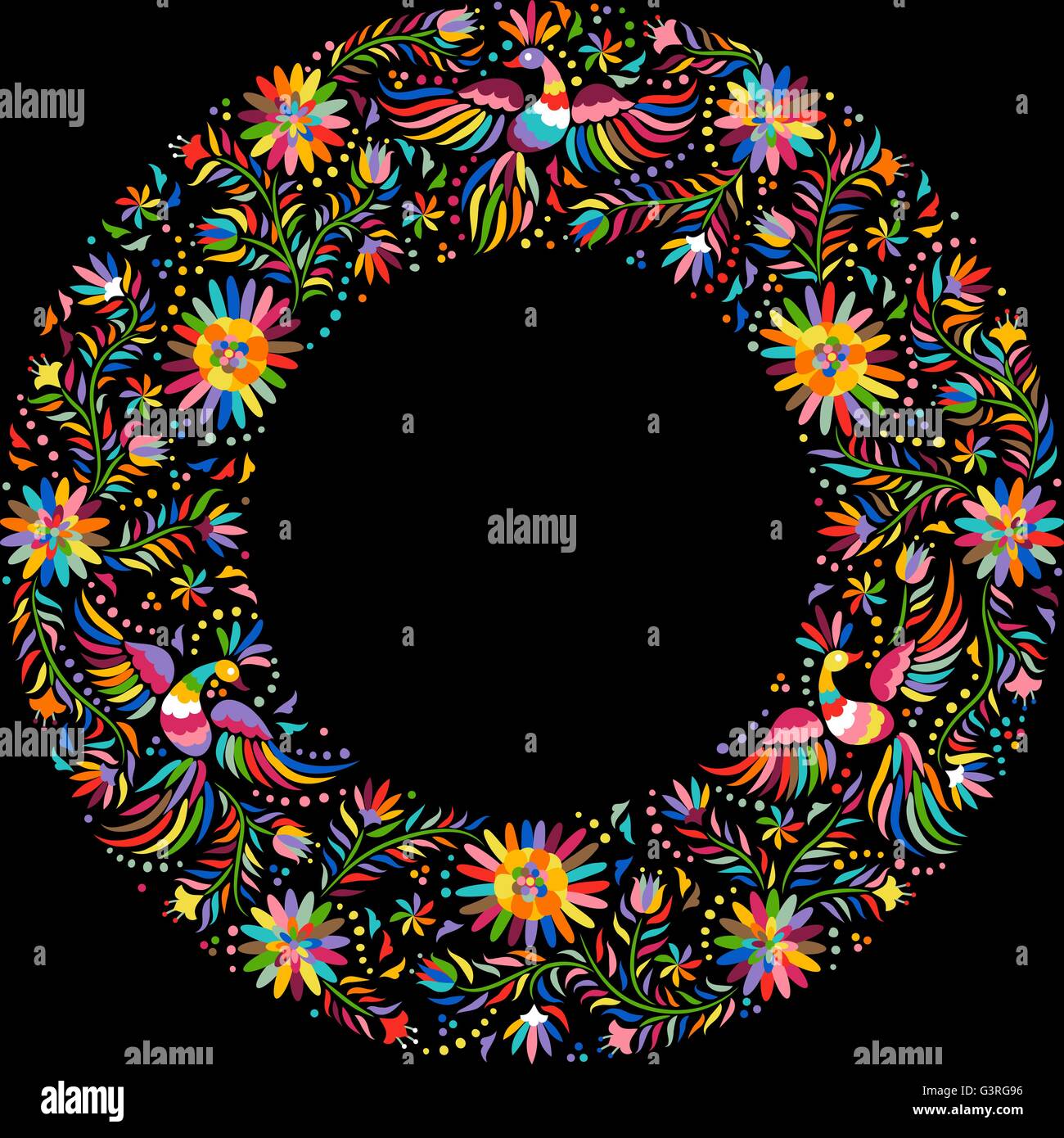 vector Mexican embroidery round frame pattern Stock Vector Image & Art ...