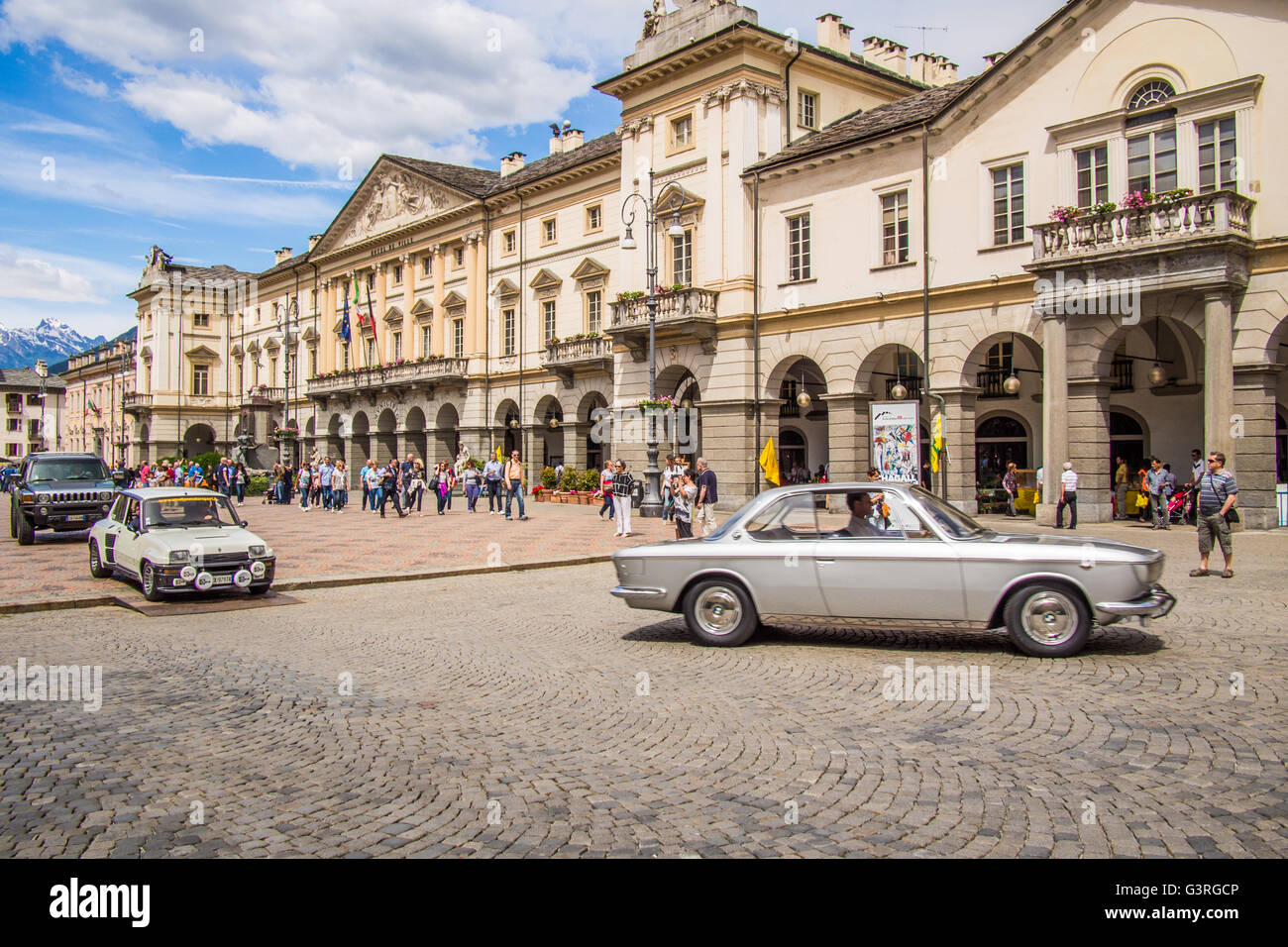 Car rally going through the Piazza "Chanoux", the main square in the ...