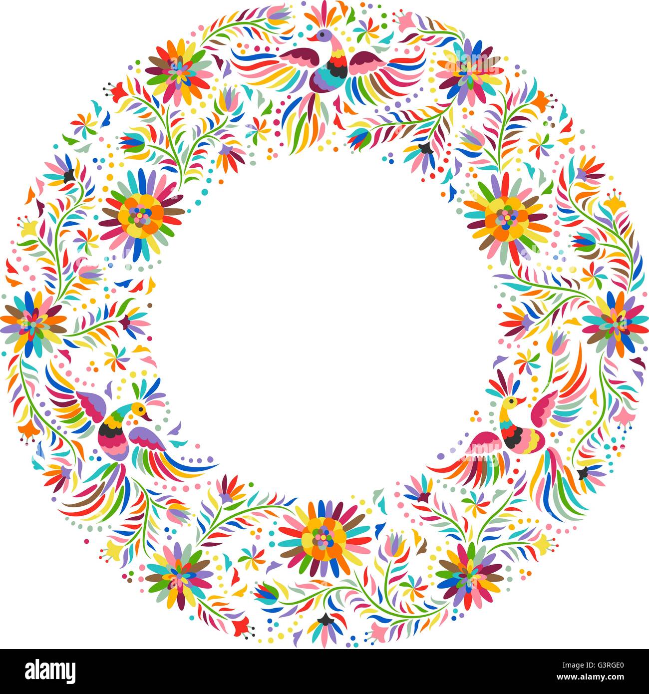 vector Mexican embroidery round frame pattern Stock Vector Image & Art ...