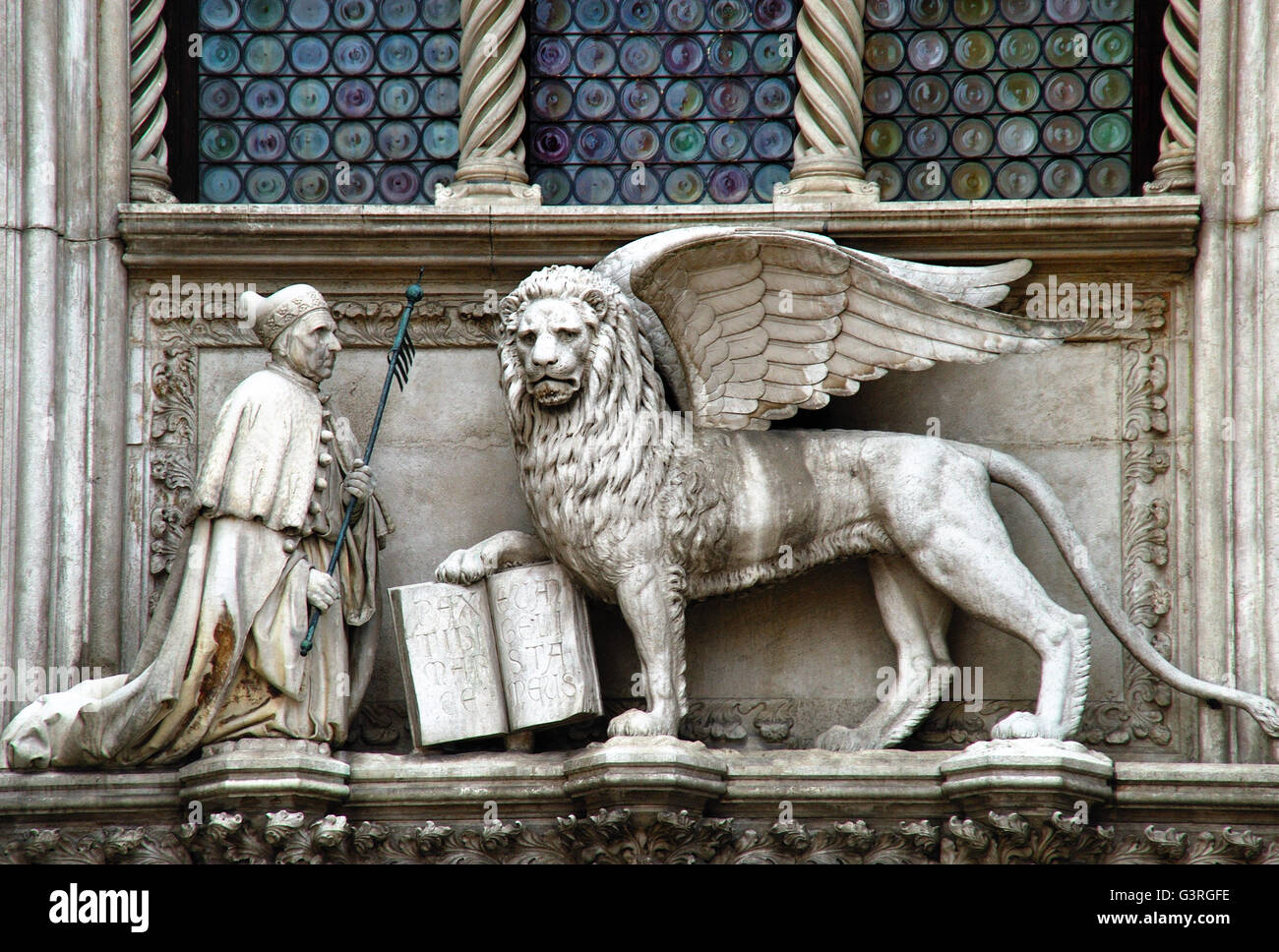 Venice, Italy. Palazzo Ducale, detail. The Doge Foscari and the Lion of ...