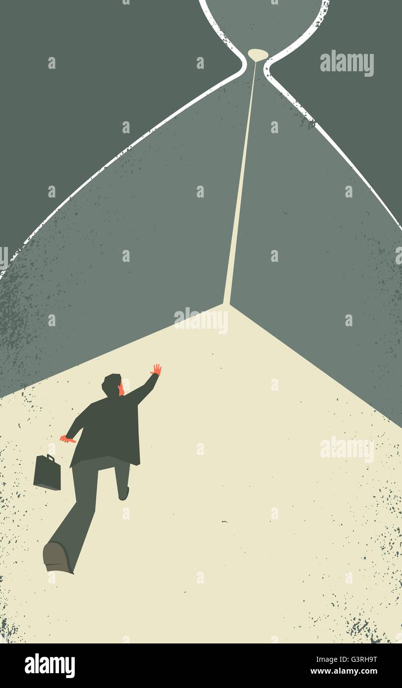The time is out. Businessman inside the hourglass. Man is trying to ...