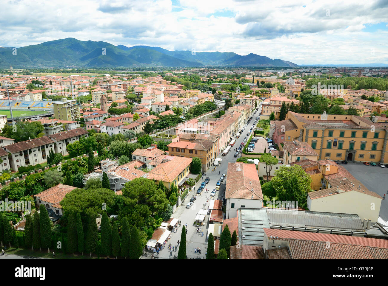 The historic center of Pisa viewed from the leaning tower. Pisa ...