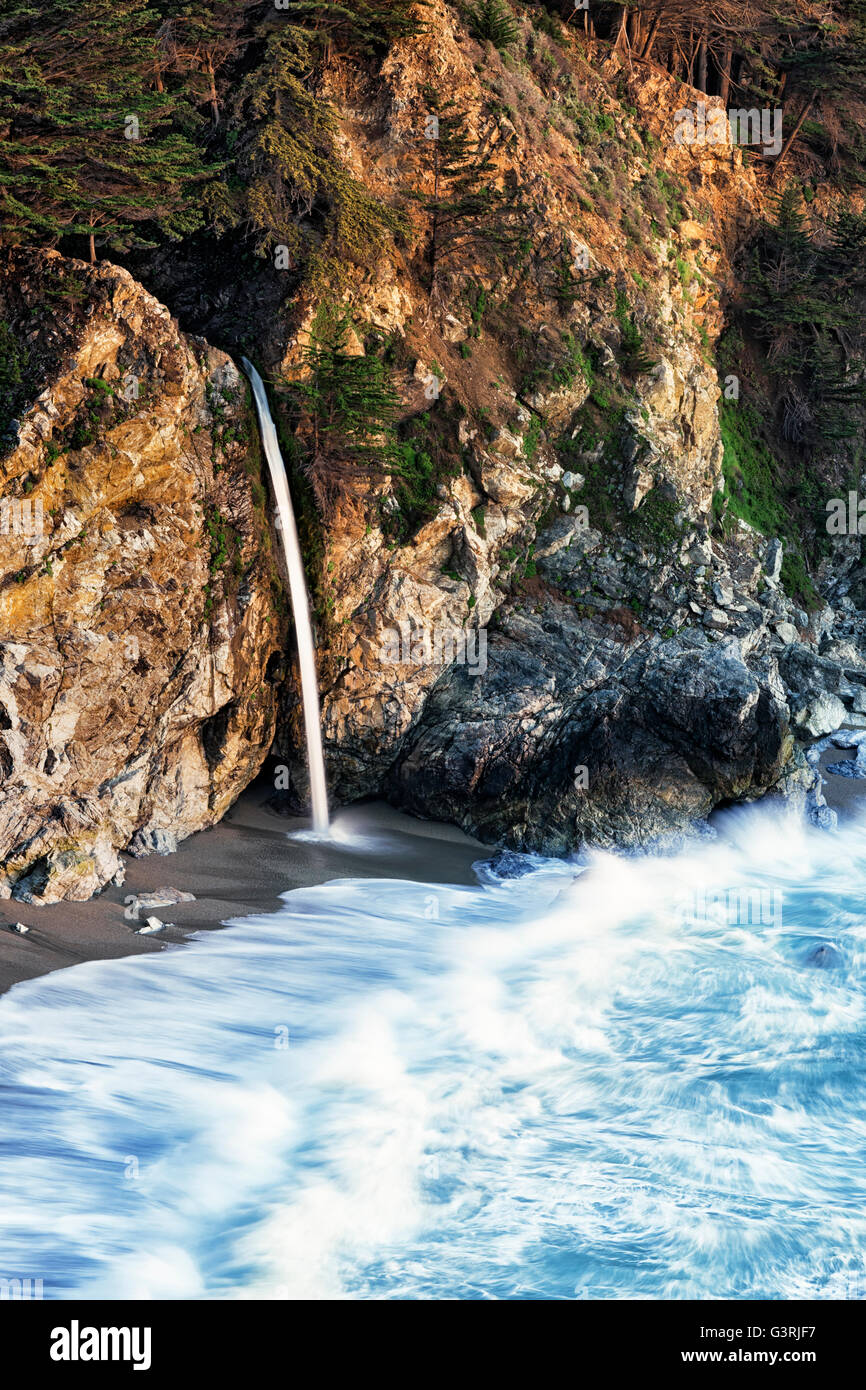 Evening light bathes Julia Pfeiffer Burns State Park as McWay Falls ...