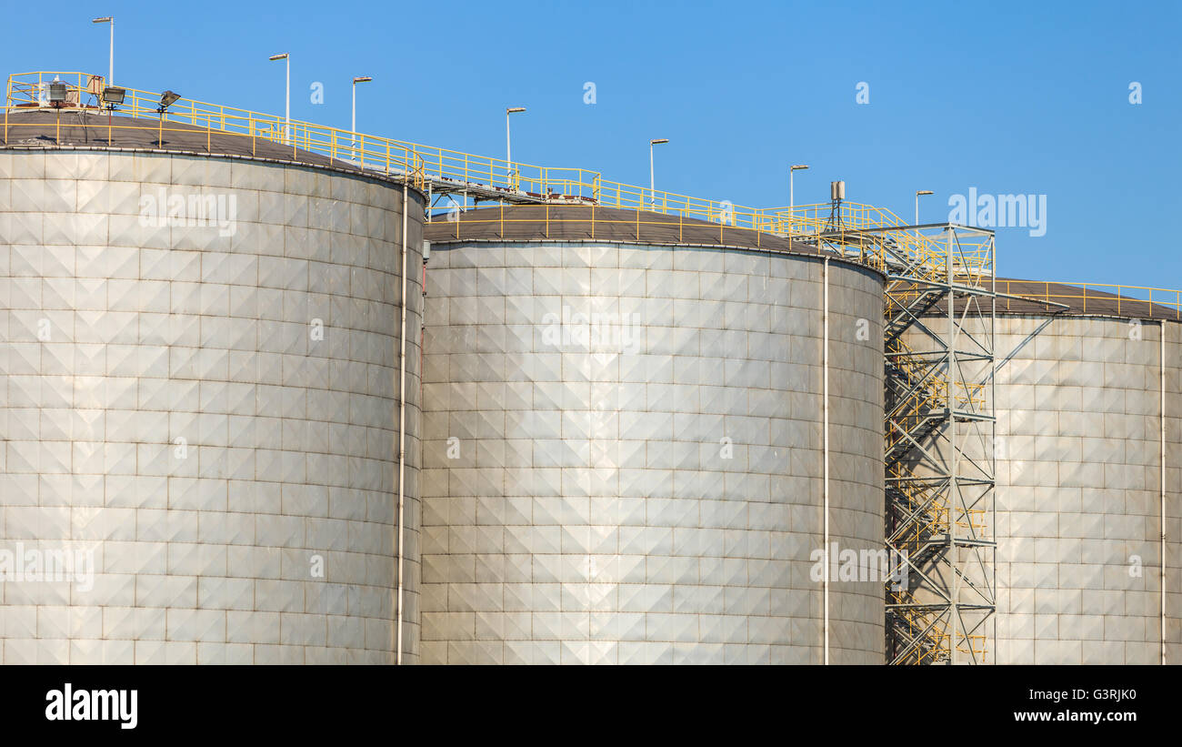Cargo transport commerce concept. Silo in morning harbour. Storage ...