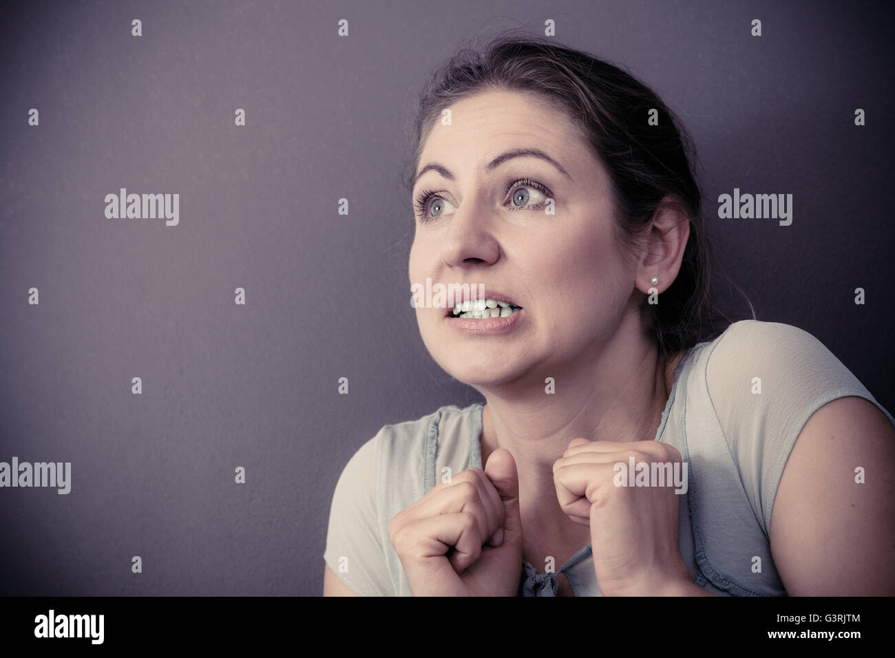 Thinking wondering mature woman. Head full of ideas and concerns. Human ...