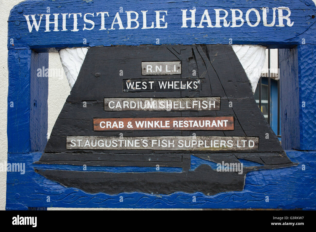 Whitstable Harbour sign Stock Photo - Alamy