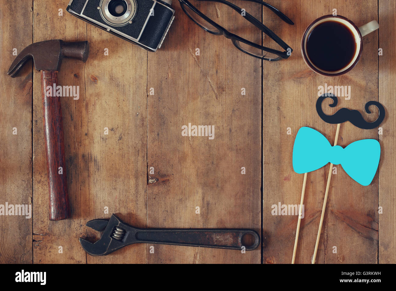 top view image of fathers day composition with vintage father's ...