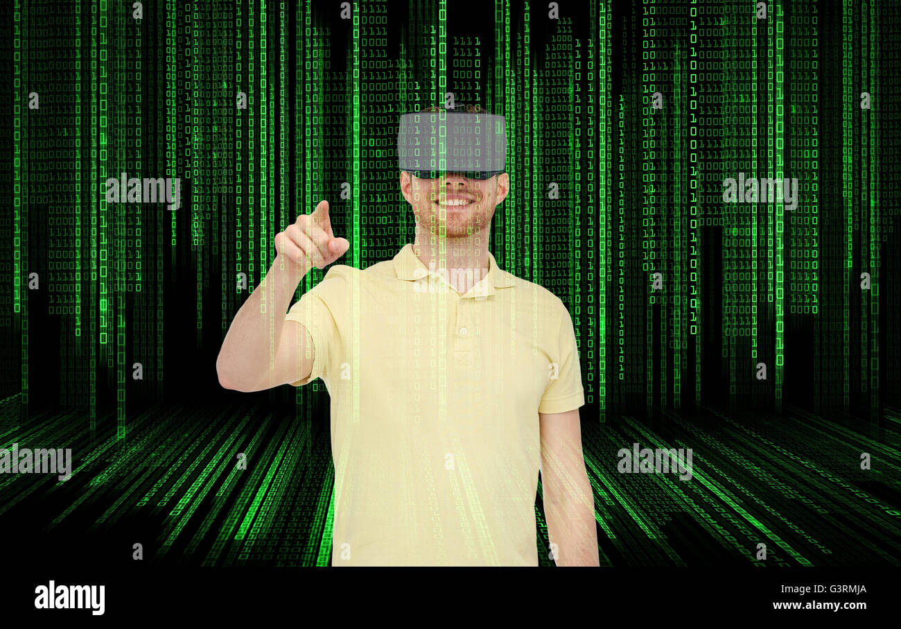 happy man in virtual reality headset or 3d glasses Stock Photo - Alamy