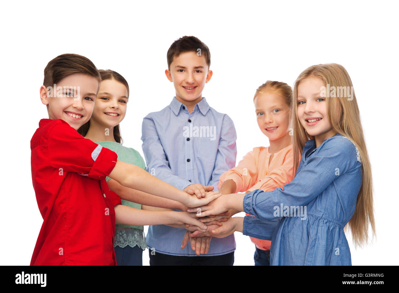 happy children with hands on top Stock Photo - Alamy