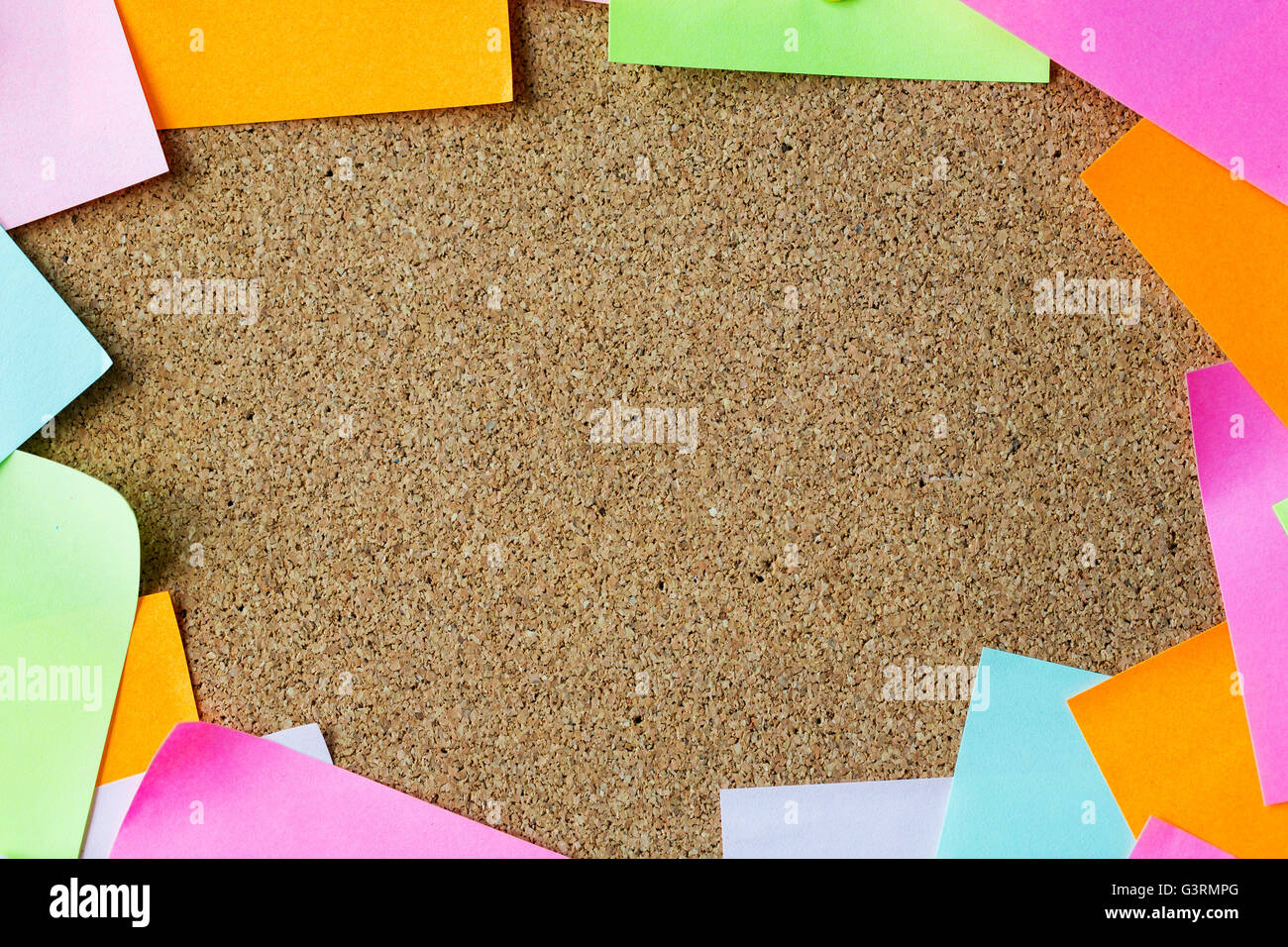 close up of blank paper stickers on cork board Stock Photo - Alamy