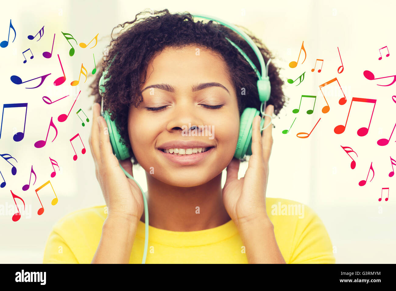 Woman with music notes hi-res stock photography and images - Alamy