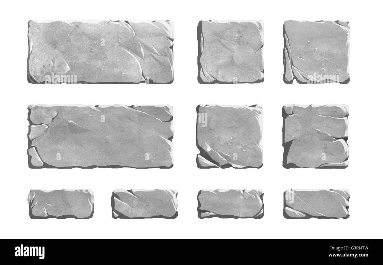 Set of realistic stone interface buttons or bricks. Rock textured ...