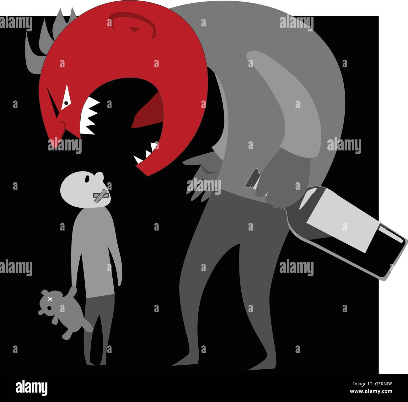 Scary monster parent with a bottle of alcohol in his hand yelling at ...