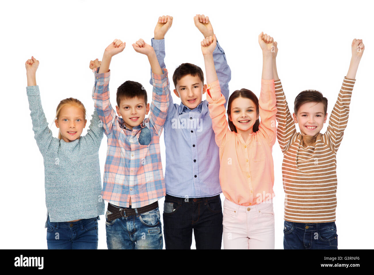 happy children celebrating victory Stock Photo - Alamy