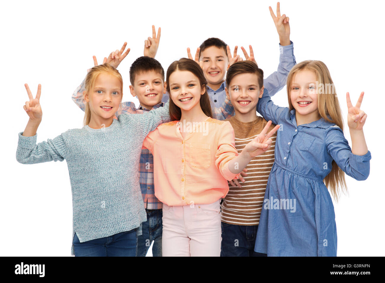 happy children showing peace hand sign Stock Photo - Alamy