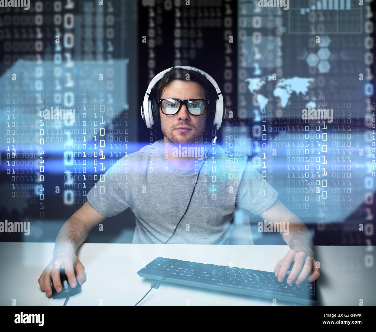 Man computer hacker binary hi-res stock photography and images - Alamy
