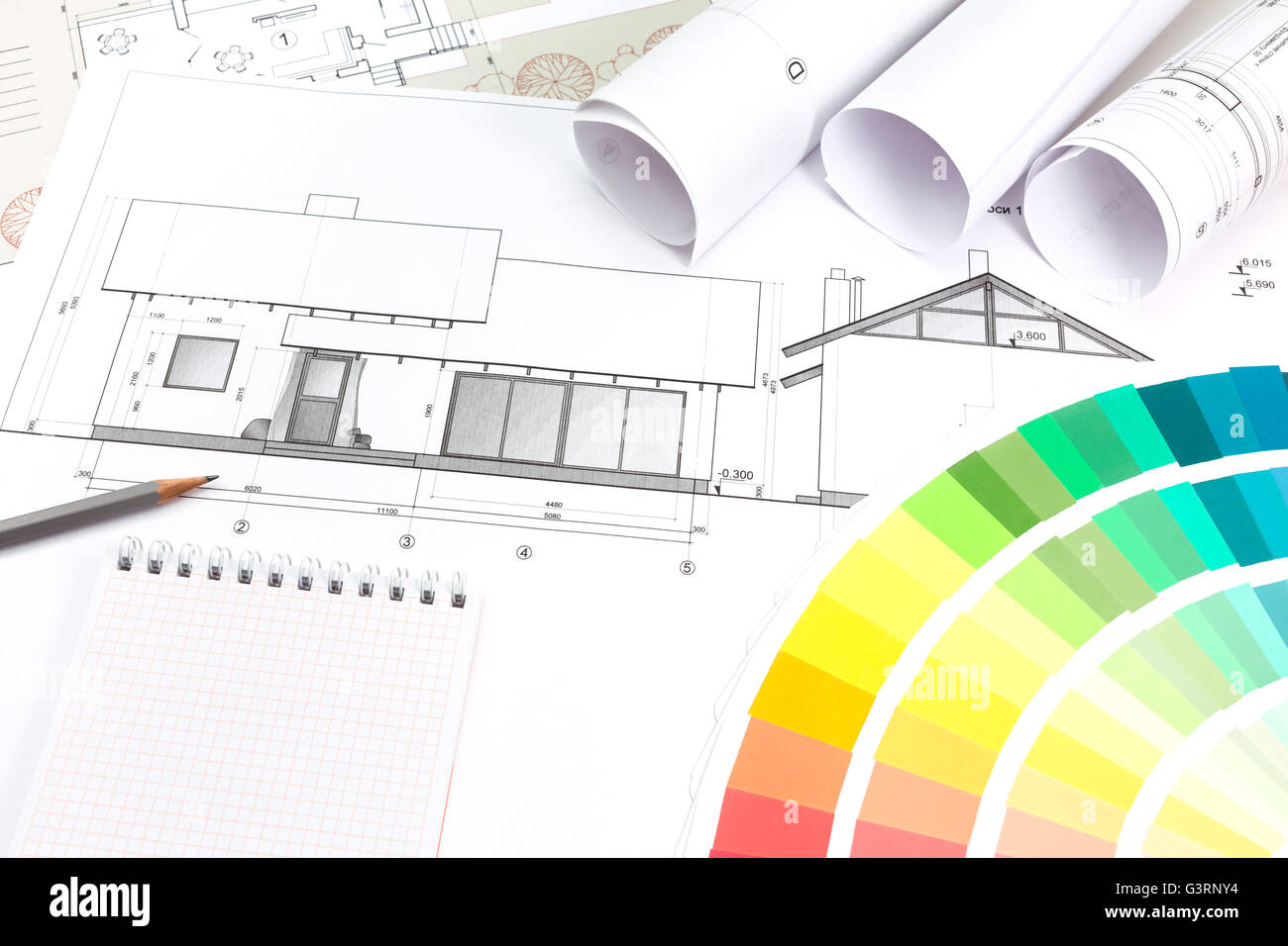 Architect's and designer's work space during work with technical ...