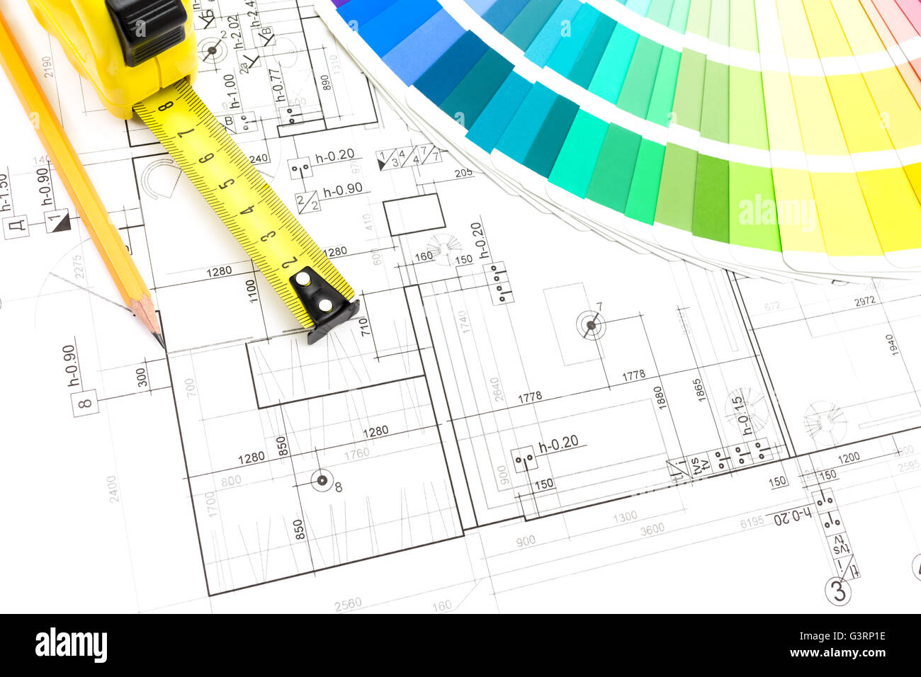 Architectural drawings of the modern house and color samples catalog ...