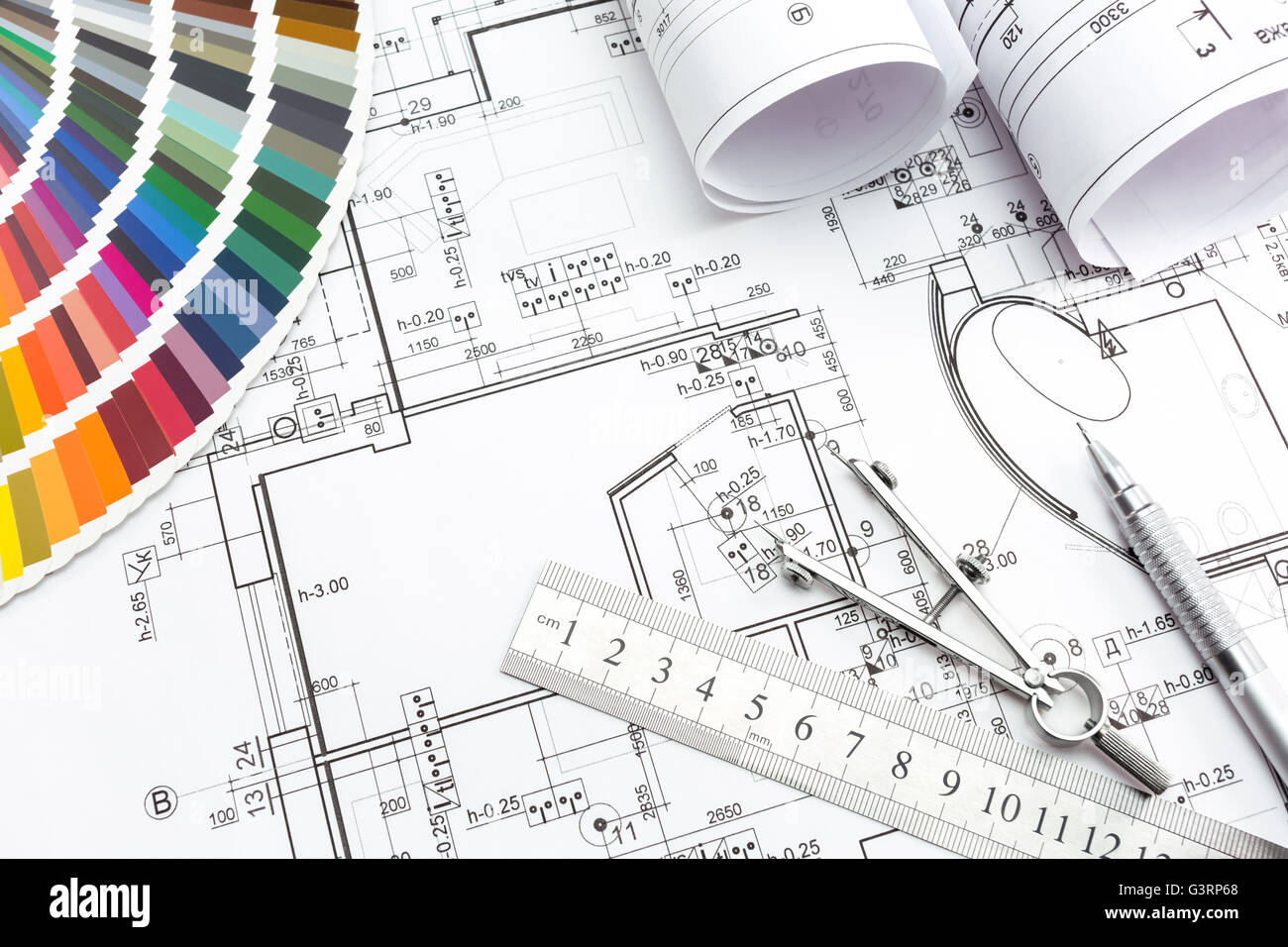 Architect's and designer's work space during work with technical ...