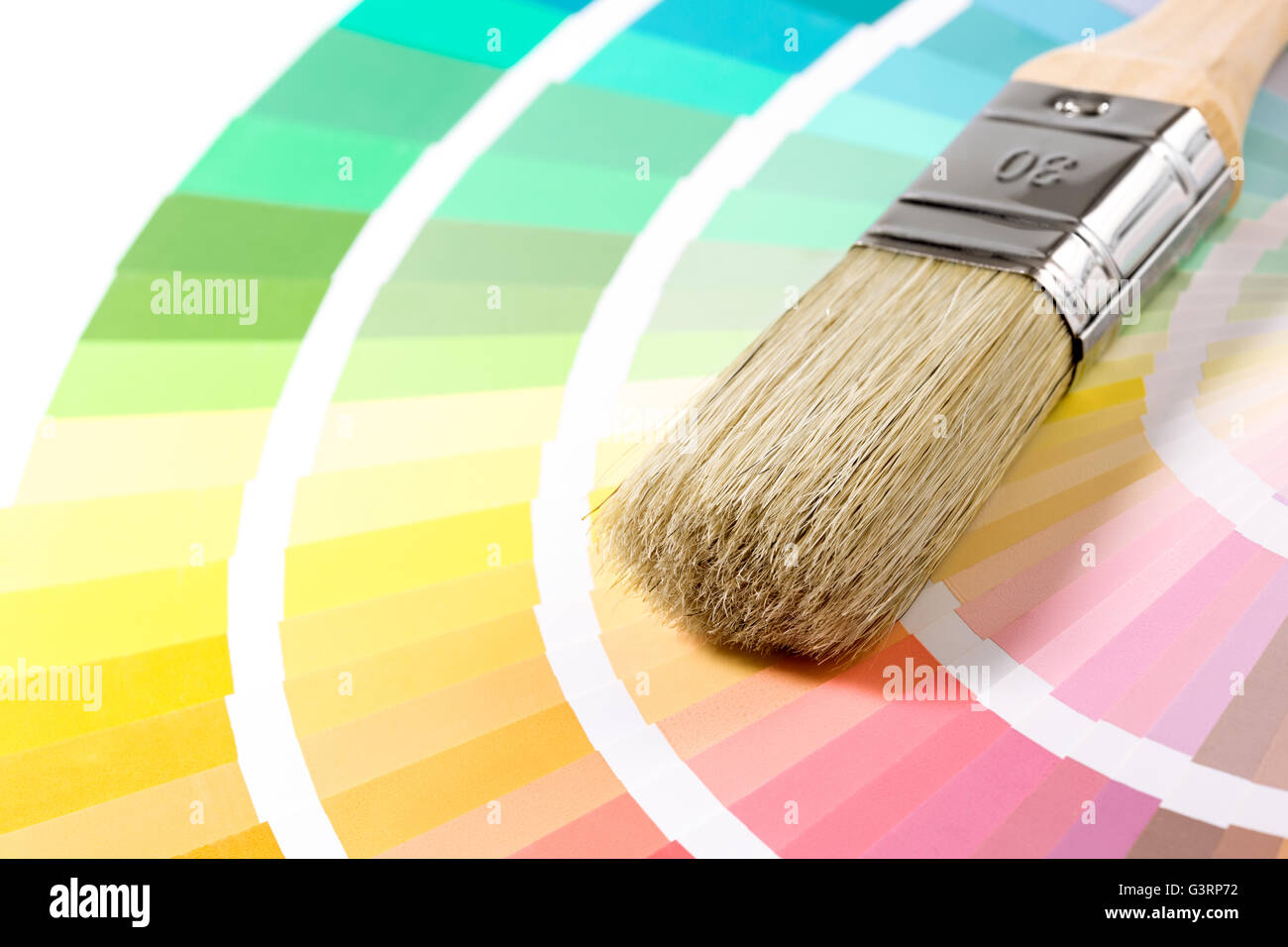 Brush for paint over color sample catalog. Closeup view Stock Photo - Alamy