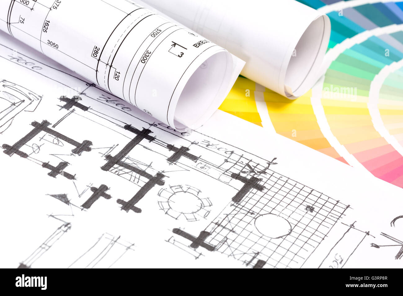 Architect's and designer's work space during work with technical ...