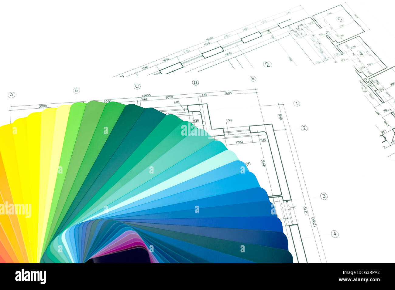 Color samples catalog for selection with house plan on background Stock ...