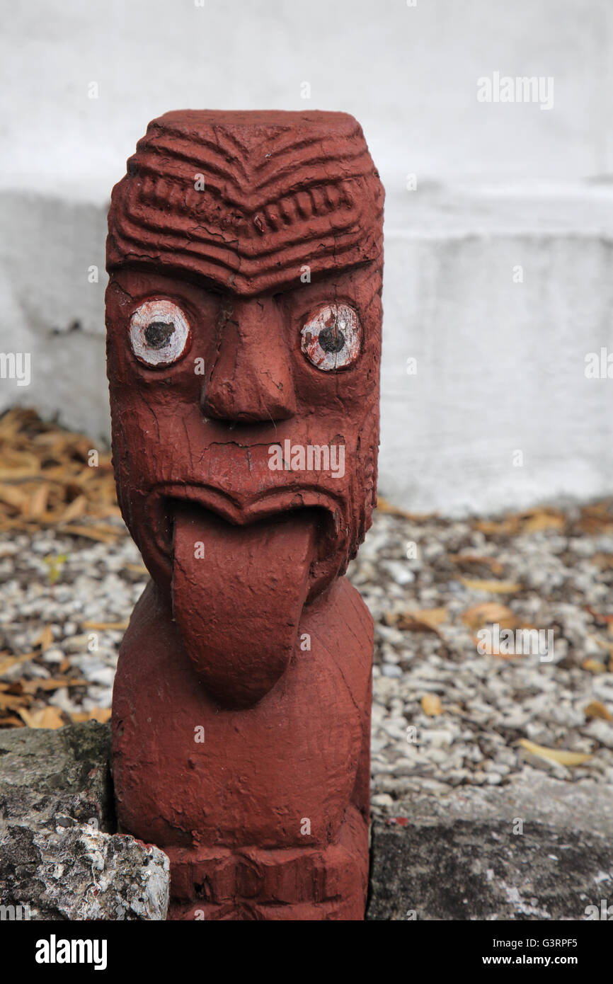 maori carving in the whakarewarewa thermal village rotorua new zealand ...