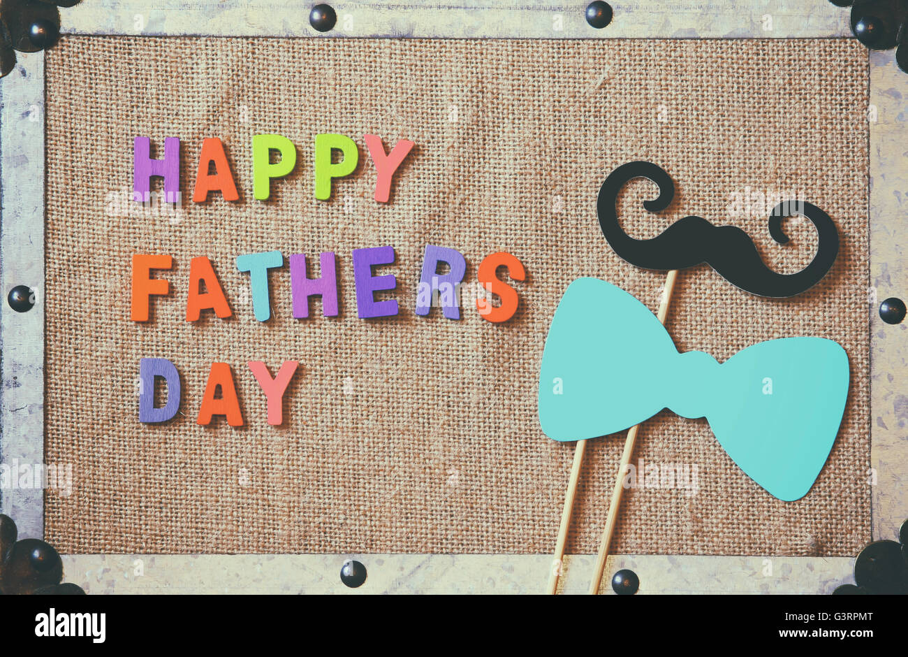 top view image of fathers day composition with colorful wooden letters ...