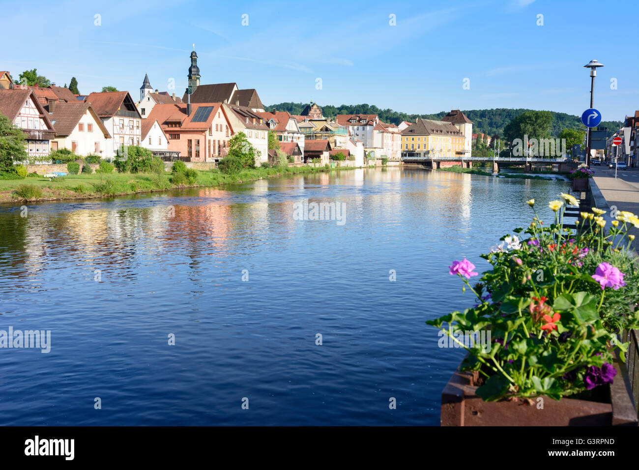 Murg river, city bridge and Old Town, Germany, Baden-Württemberg ...