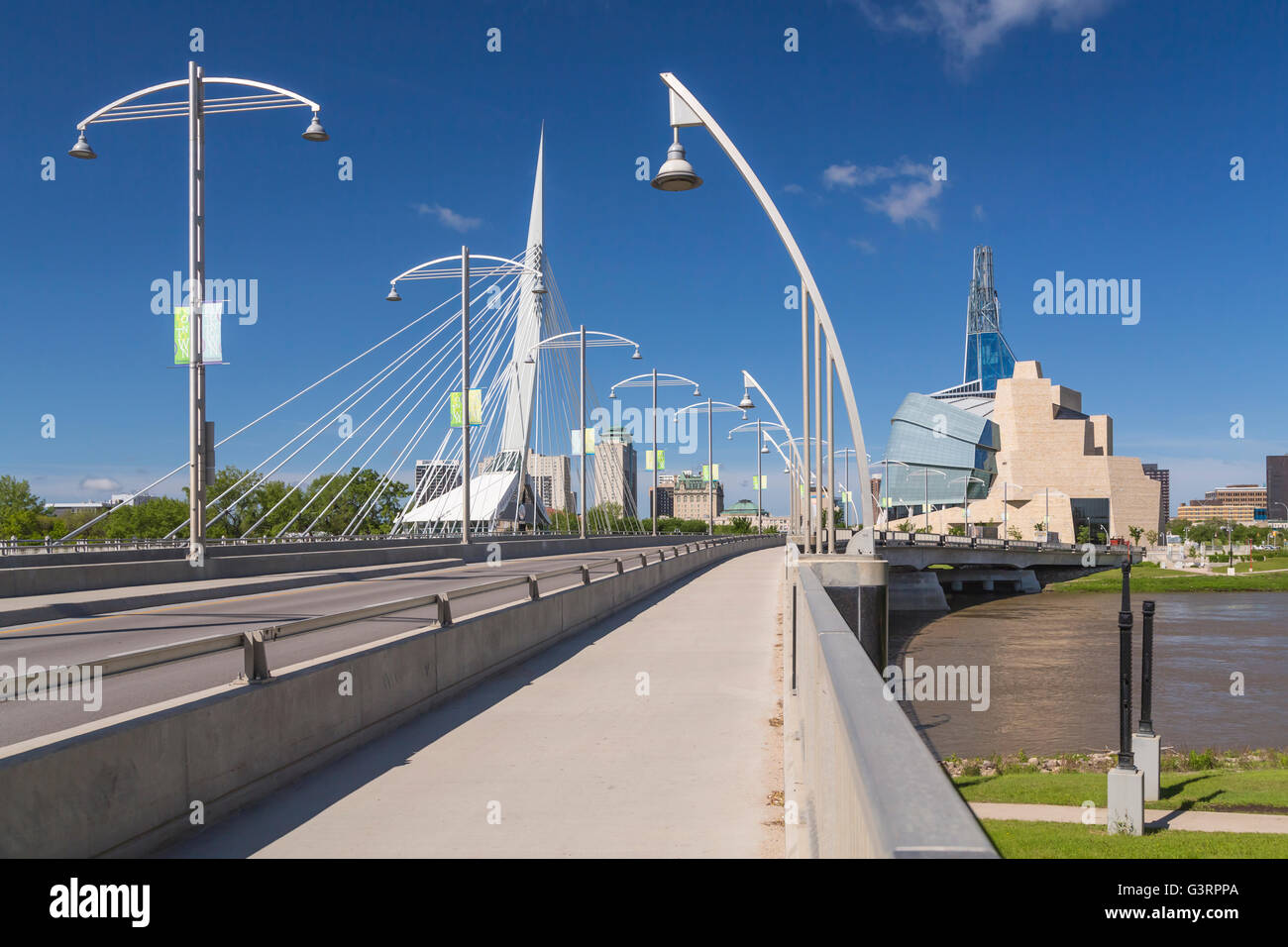 The St. Boniface Esplanade, Provencher Bridge and city skyline of ...
