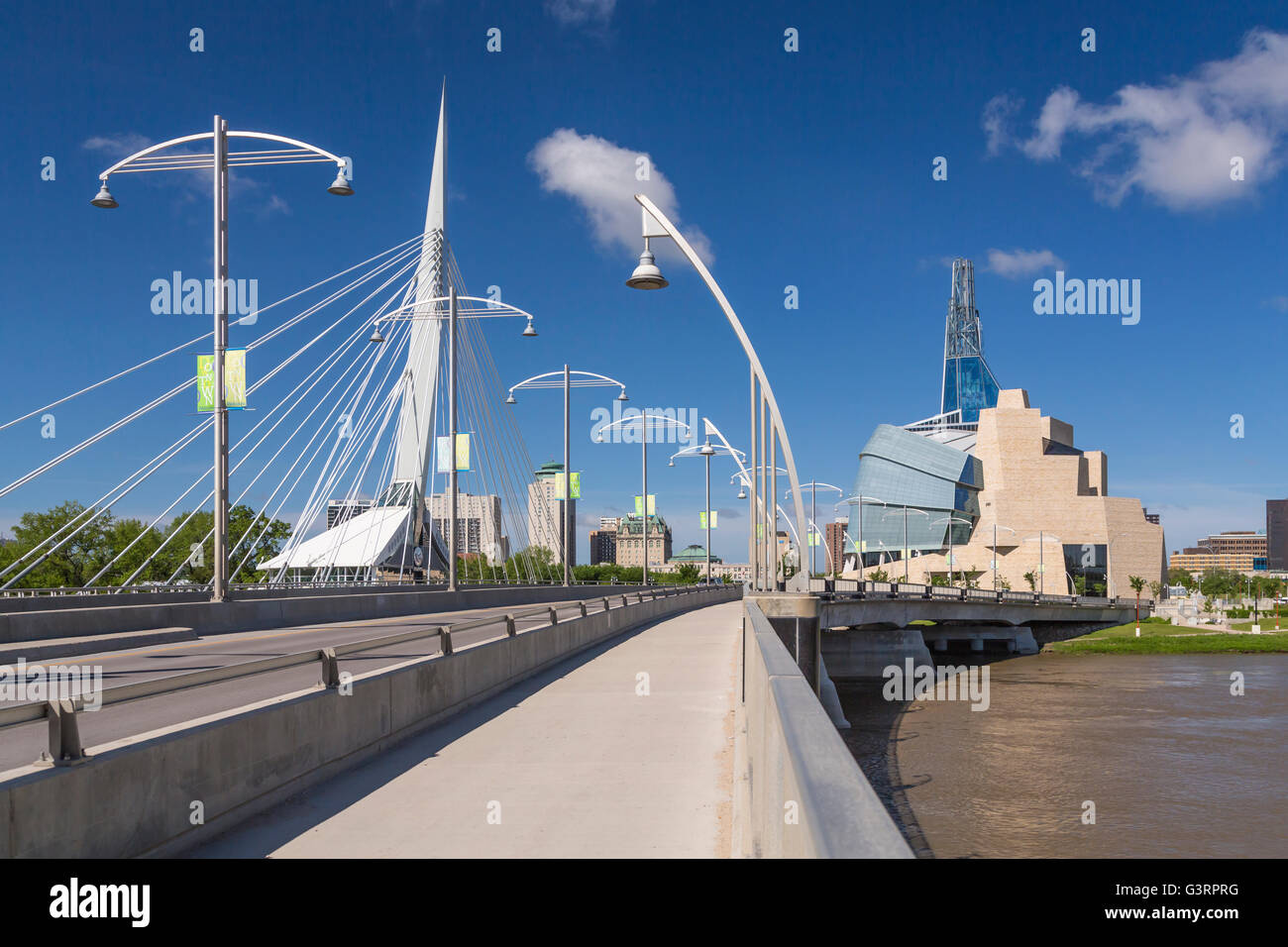 The St. Boniface Esplanade, Provencher Bridge and city skyline of ...