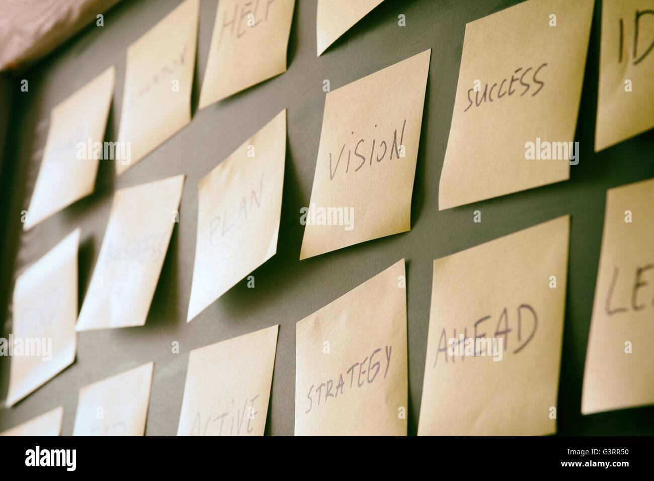 many sticky notes attached to blackboards with handwritng text Stock ...