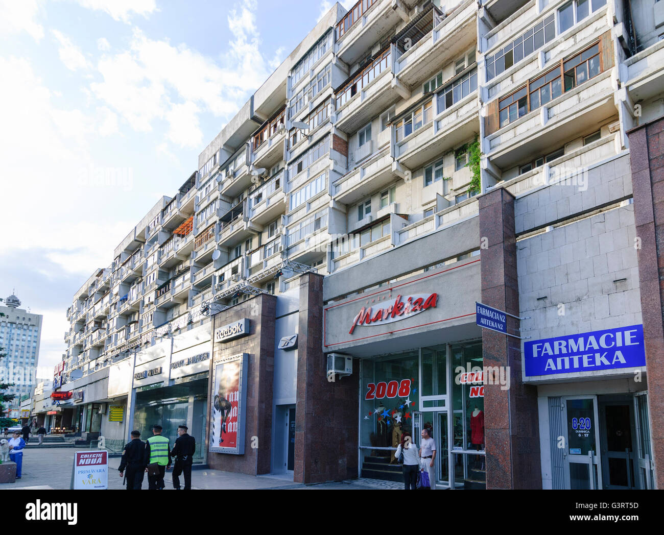 shabby block of flats, apartment building, new shops, Moldova ...