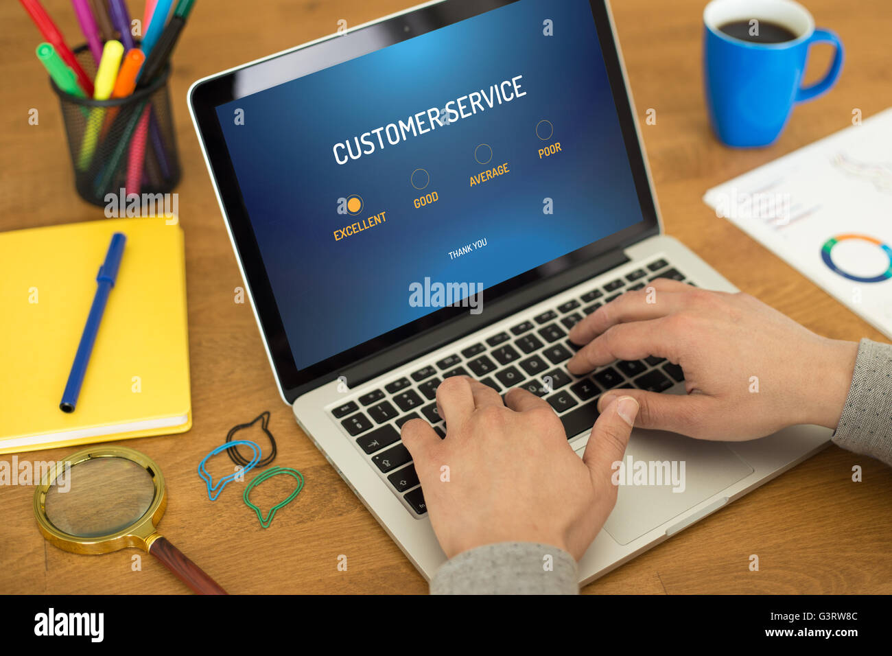 Customer service survey form app on a screen Stock Photo - Alamy