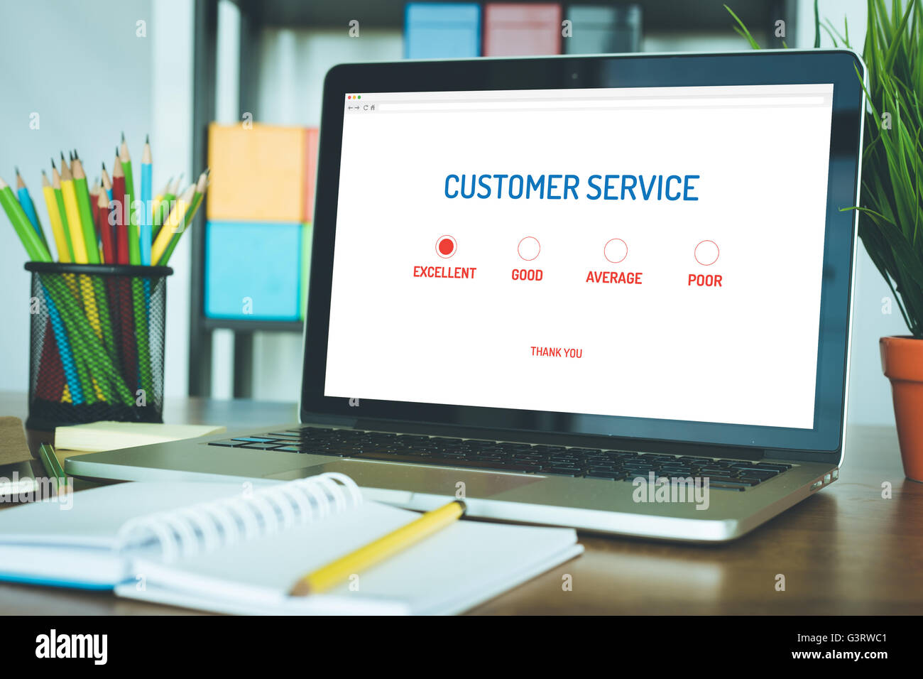 Customer service survey form app on a screen Stock Photo - Alamy