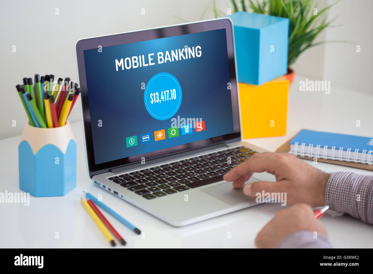 Laptop with mobile banking application on a screen Stock Photo - Alamy