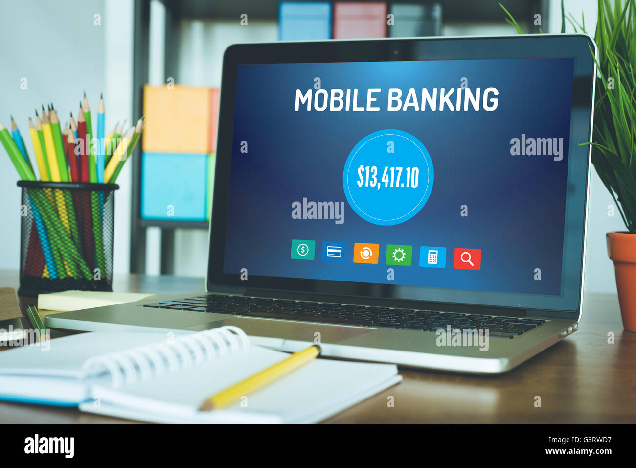 Laptop with mobile banking application on a screen Stock Photo - Alamy