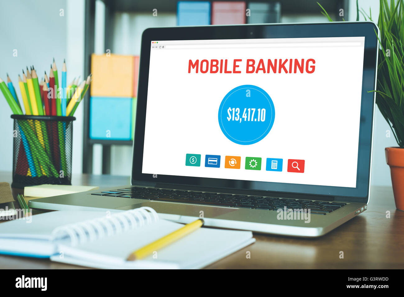 Laptop with mobile banking application on a screen Stock Photo - Alamy