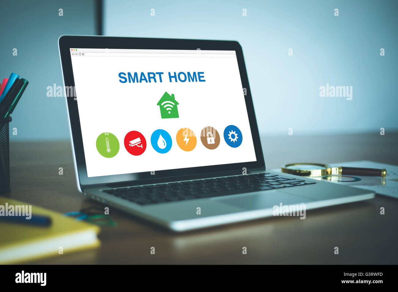 Smart home automation app on computer Stock Photo - Alamy
