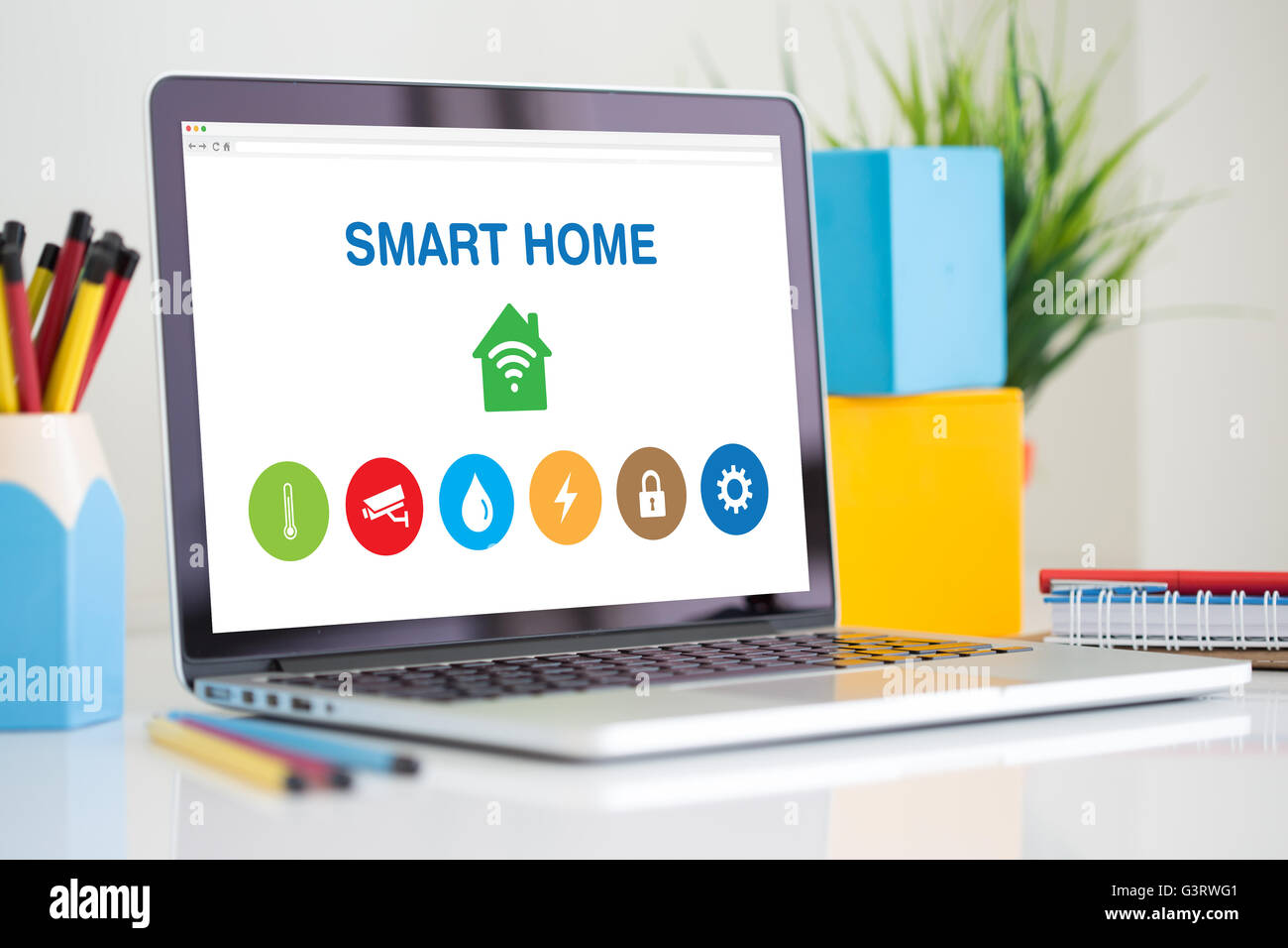 Smart home automation app on computer Stock Photo - Alamy